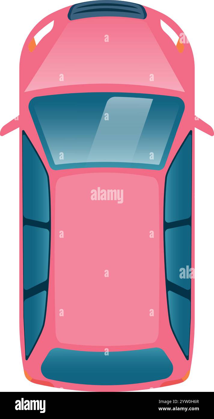 Aerial view of a pink car highlighting its roof, windshield, rear ...