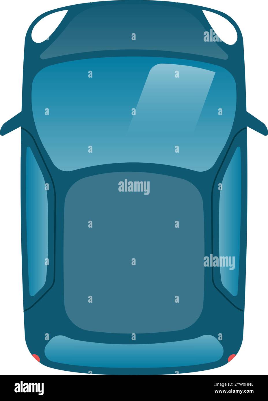 Aerial view of a parked generic blue car highlighting its roof ...