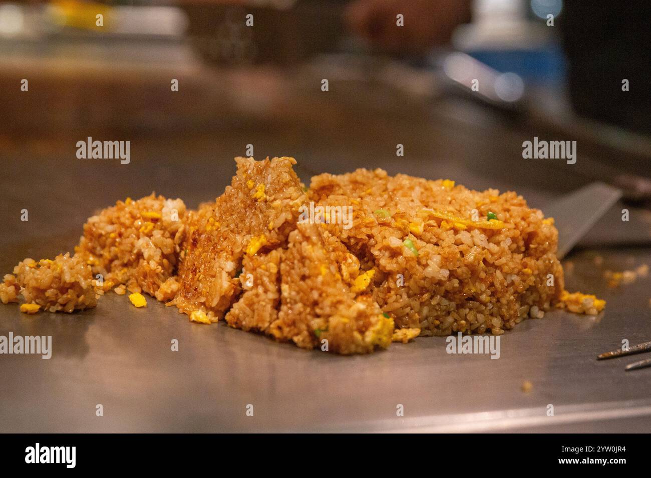 Hibachi Garlic Fried Rice at a Japanese Steak House Stock Photo - Alamy