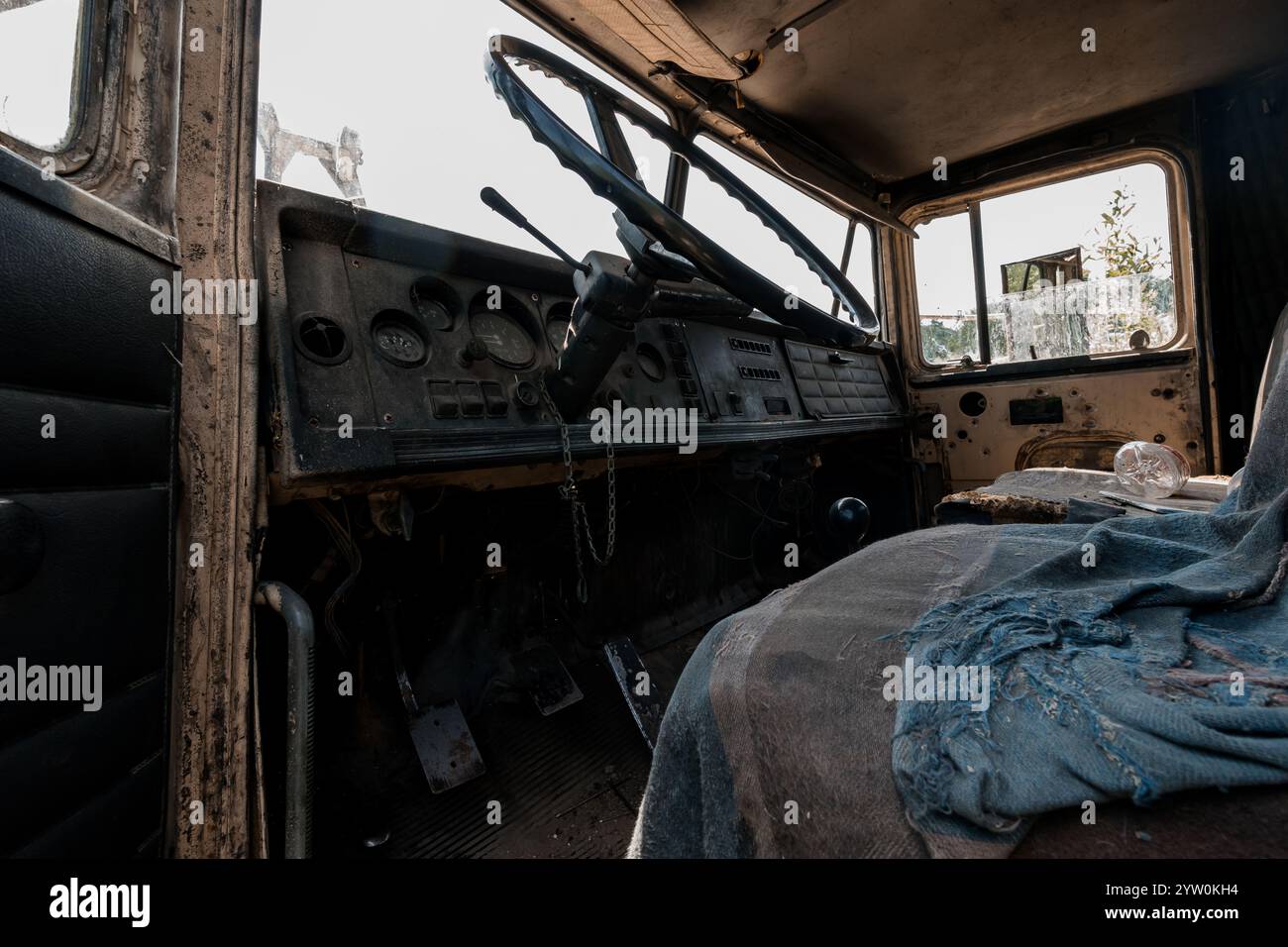 Interior of Abandoned Vintage Truck with Weathered Dashboard Stock ...