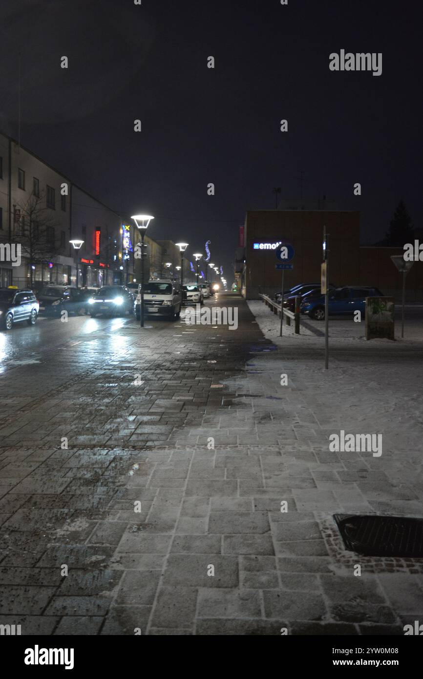 The city of Varkaus, Finland with houses, street lighting, shops, shops ...