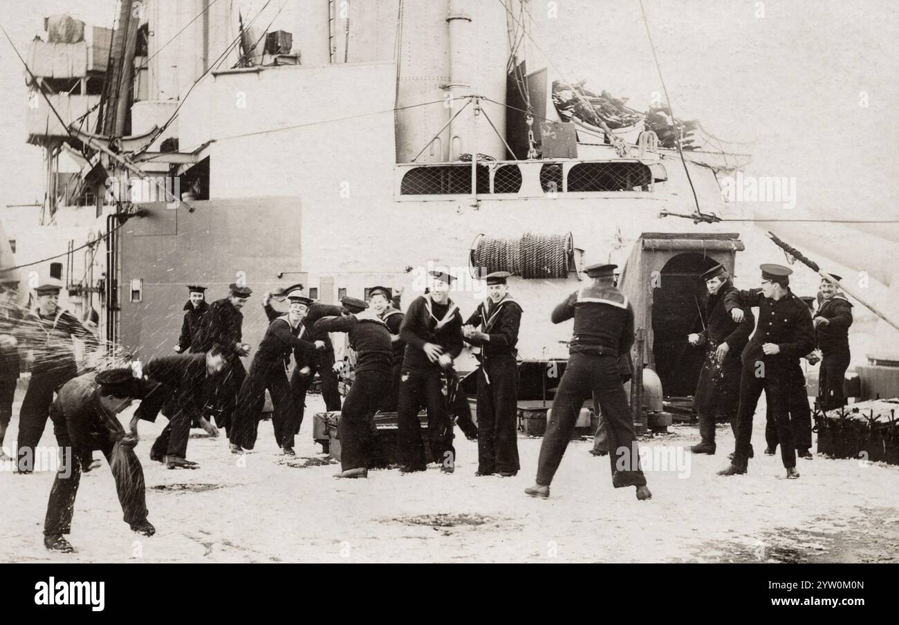 Sailors having a snowball fight on the HMAS Australia, WW1 era, North ...
