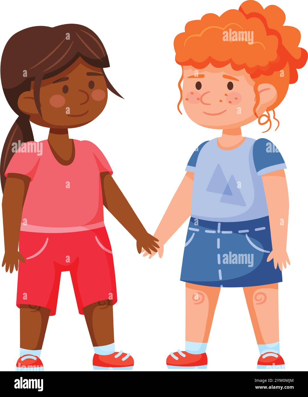 Two young girls, one african american and one caucasian with red hair ...