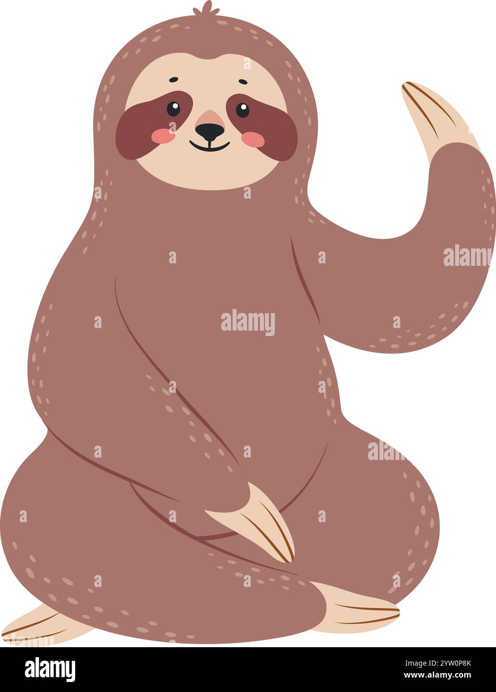 Adorable cartoon sloth sitting and waving its paw, isolated ...