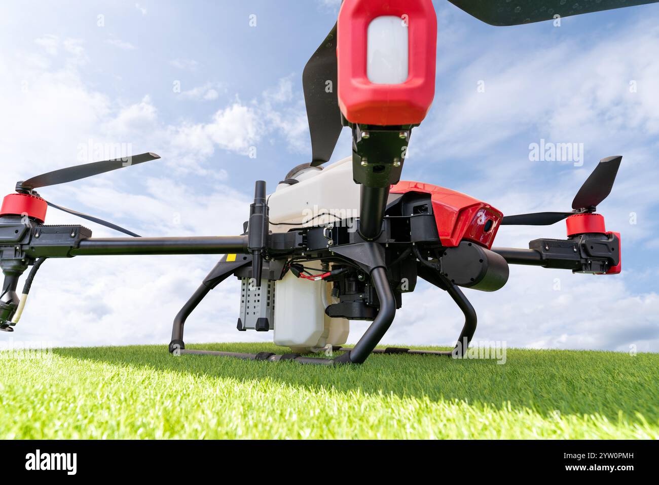 Agricultural drone sprayer close up. Smart farming and agriculture ...