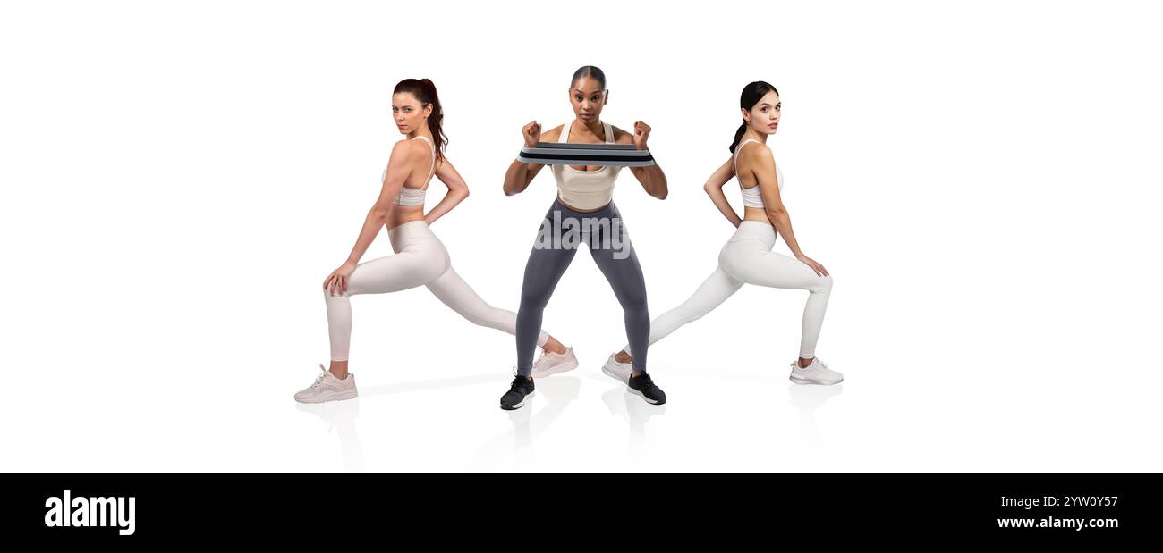 Group people perform exercises resistance hi-res stock photography and ...