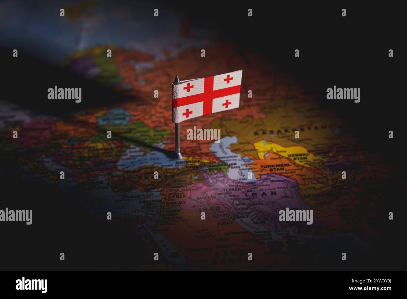 Georgia country flag on geopolitical Caucasus map. High quality photo ...