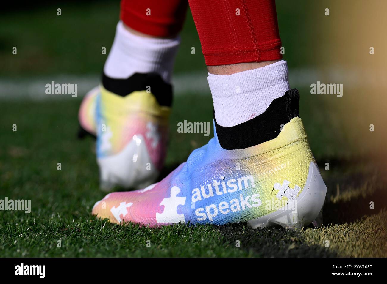 The cleats of San Francisco 49ers quarterback Brandon Allen are shown ...