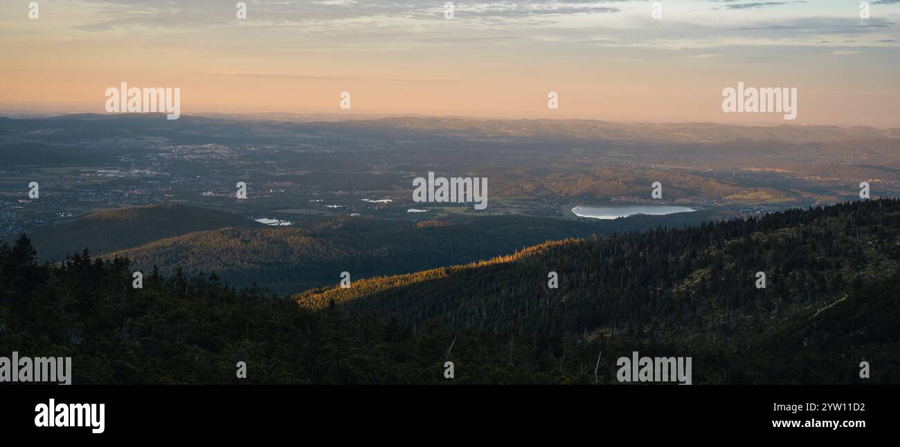 A breathtaking view of a bustling city from the very top of a high ...