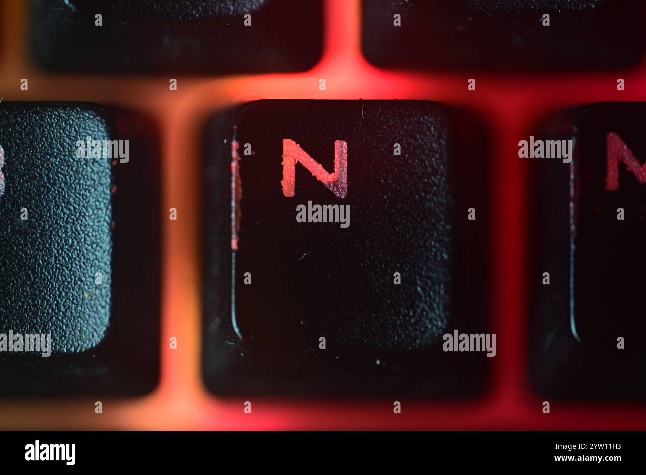 RGB backlit keyboard. Close-up of the letter 'N' Key Stock Photo - Alamy