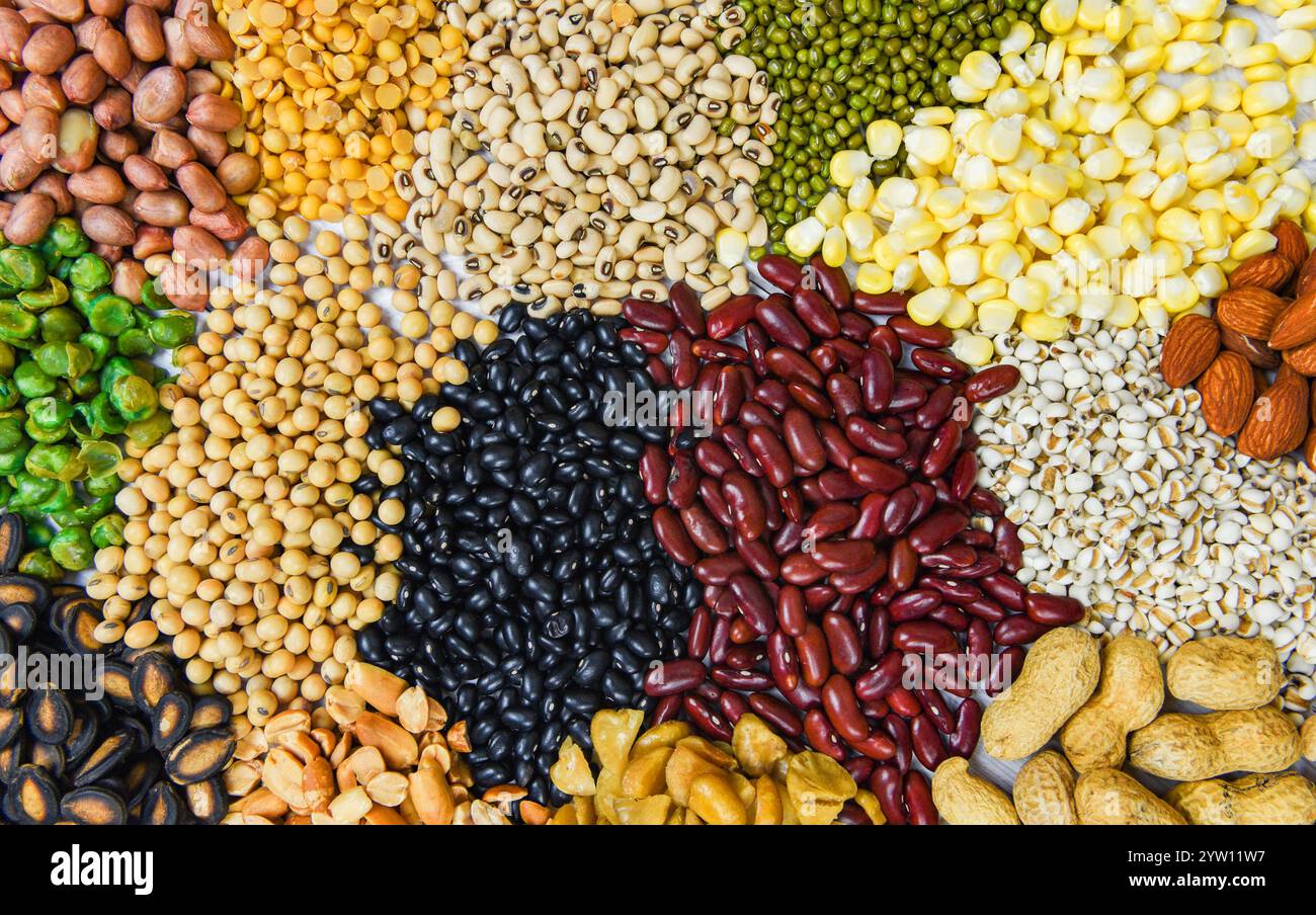 Collage various beans mix peas agriculture of natural healthy food for ...