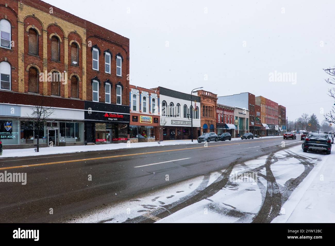 Charlotte, MI - November 30, 2024: Downtown with Snowy Streets and ...