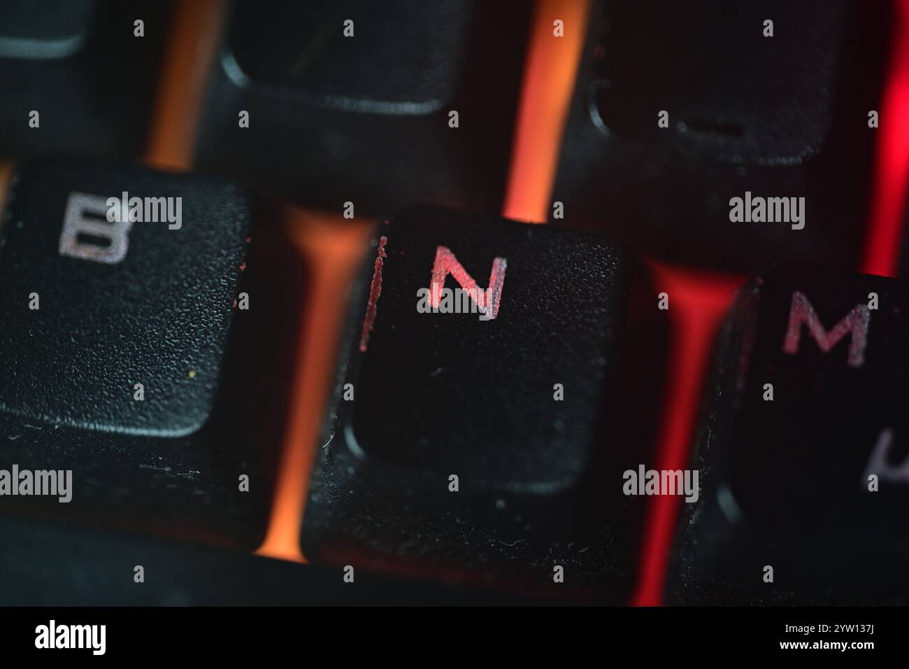 RGB backlit keyboard. Close-up of the letter 'N' Key Stock Photo - Alamy