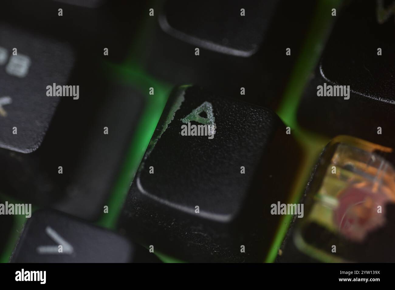 RGB backlit keyboard. Close-up of the letter 'A' Key Stock Photo - Alamy