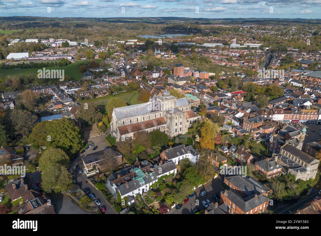 Aerial view of Romsey Abbey, Romsey, Hampshire, UK Stock Photo - Alamy