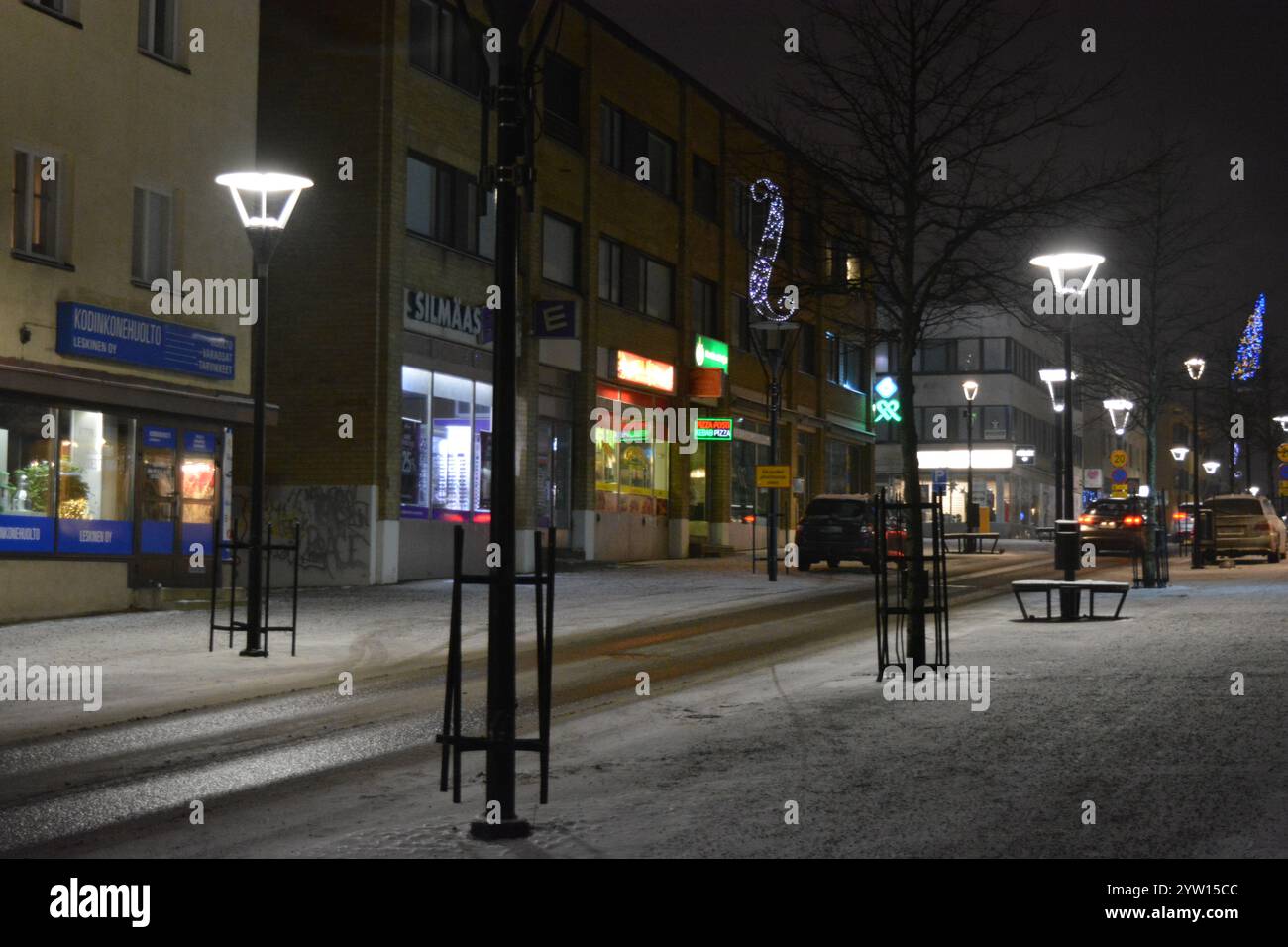 The city of Varkaus, Finland with houses, street lighting, shops, shops ...