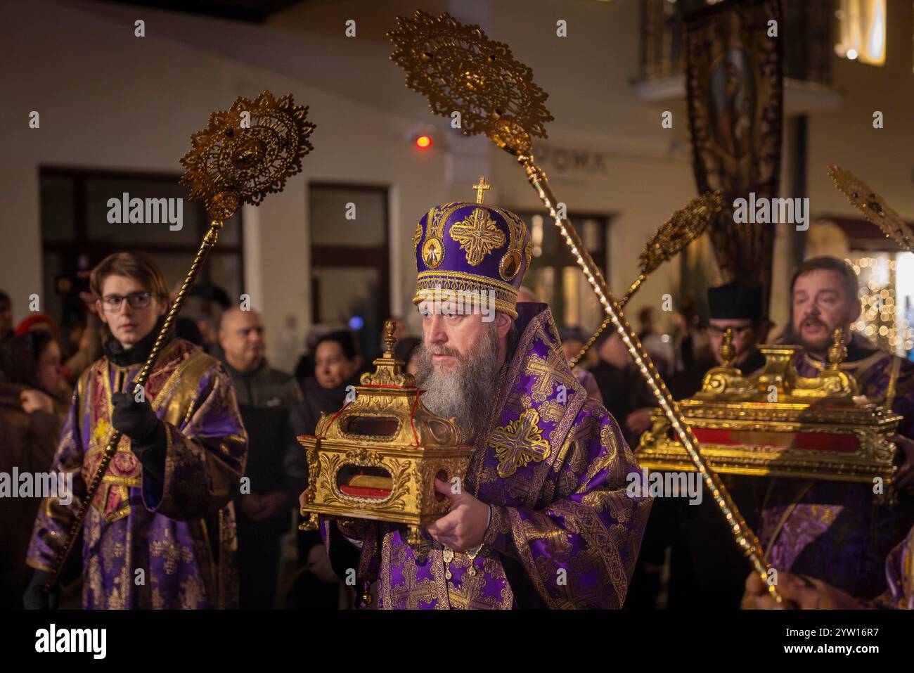 Lithuanian Orthodox bishop Ambrose carries the Holy relics, a particle ...