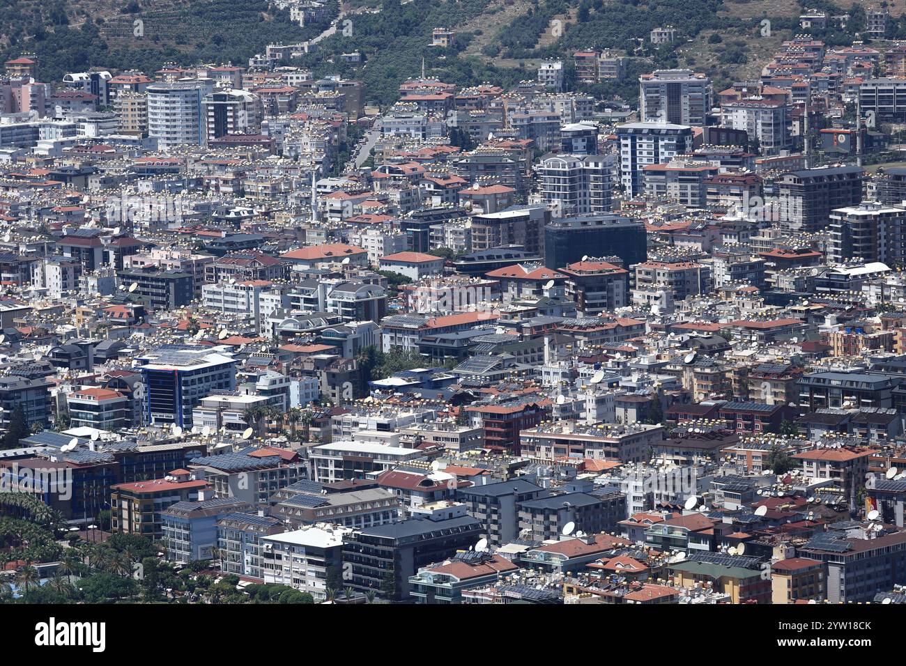 Urban Density with Rooftop Water Heaters in Alanya, Turkey Stock Photo ...