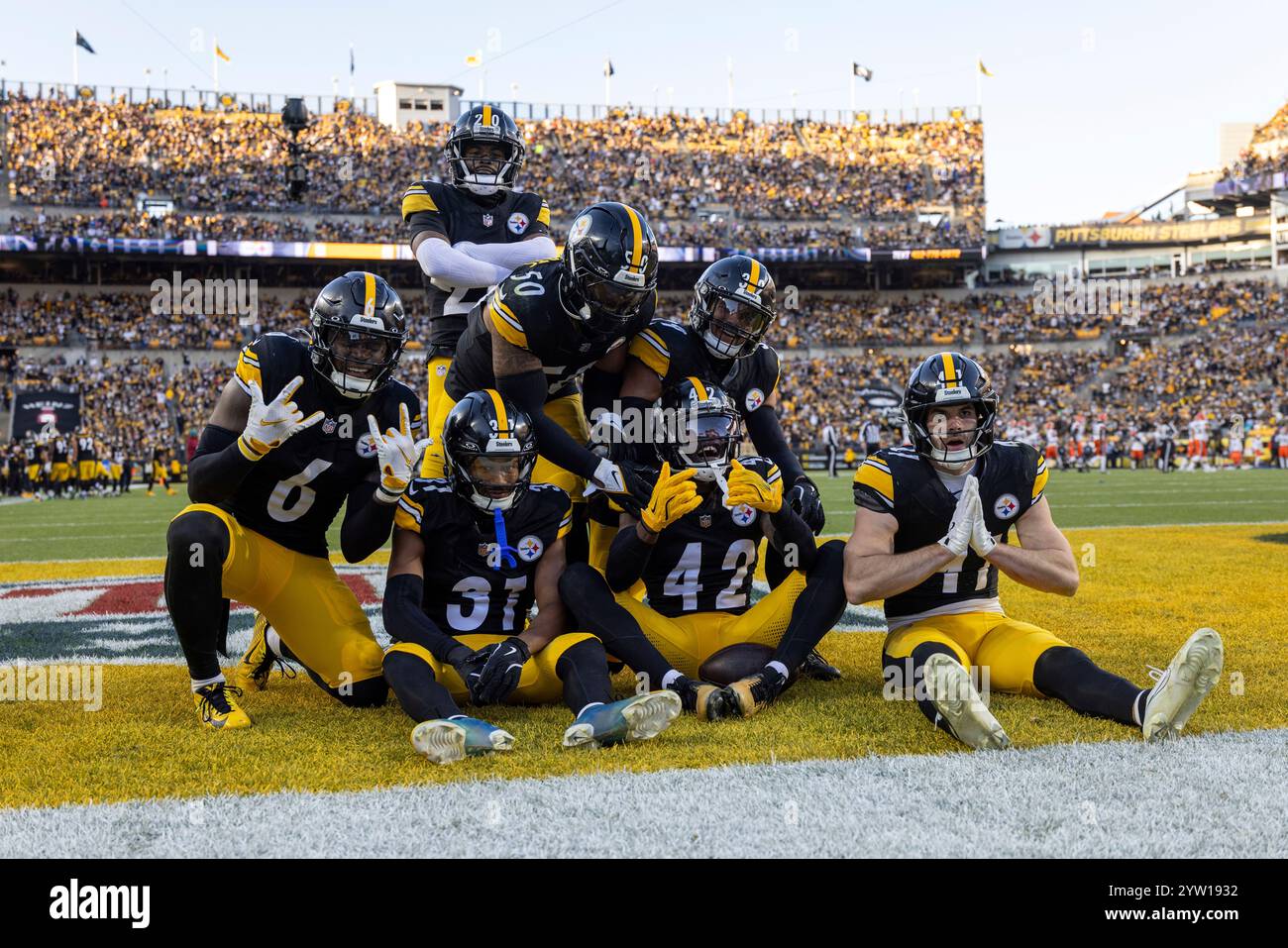 Pittsburgh Steelers cornerback James Pierre (42) celebrates after an ...