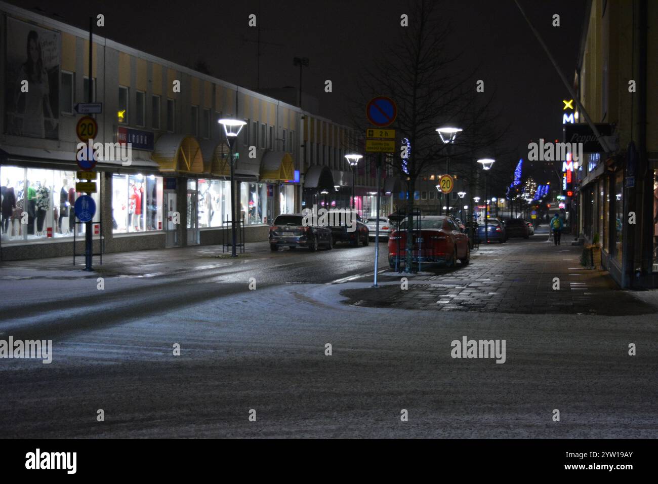 The city of Varkaus, Finland with houses, street lighting, shops, shops ...