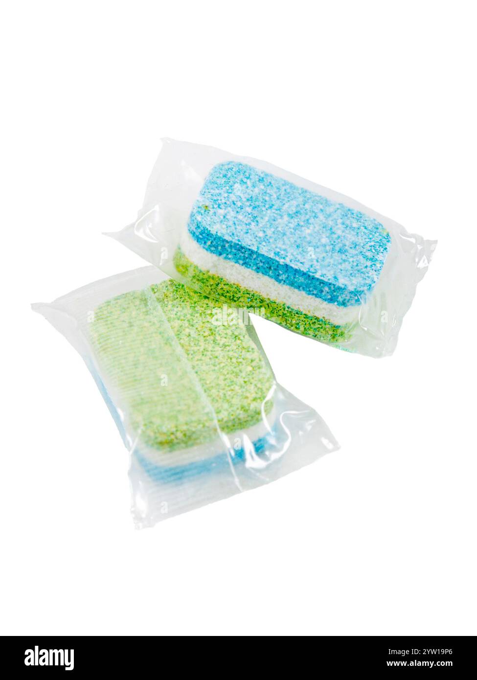 Tablets for washing dishes in the dishwasher. Two tablets isolated on a ...