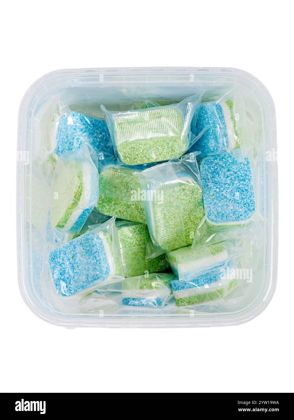 Tablets for washing dishes in the dishwasher. The container is isolated ...