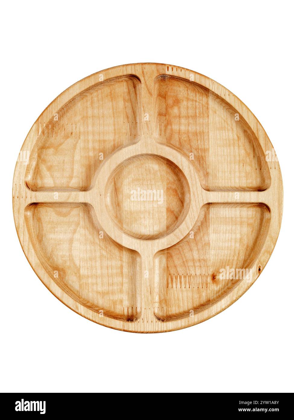 Wooden snack board. Round shape with compartments for food Stock Photo ...