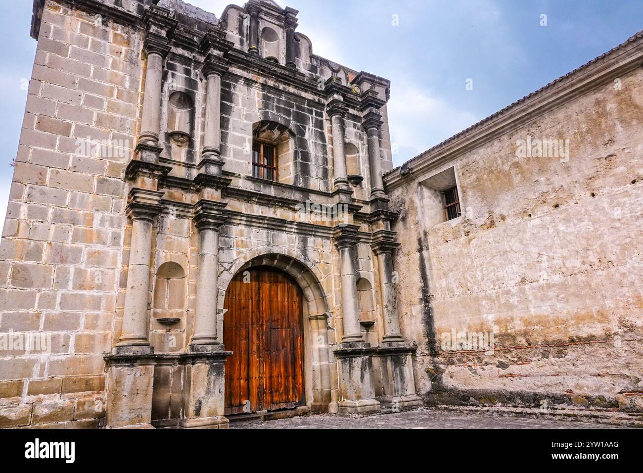 Exterior façade of the ruins of the Iglesia de Capuchinas, or Capuchin ...