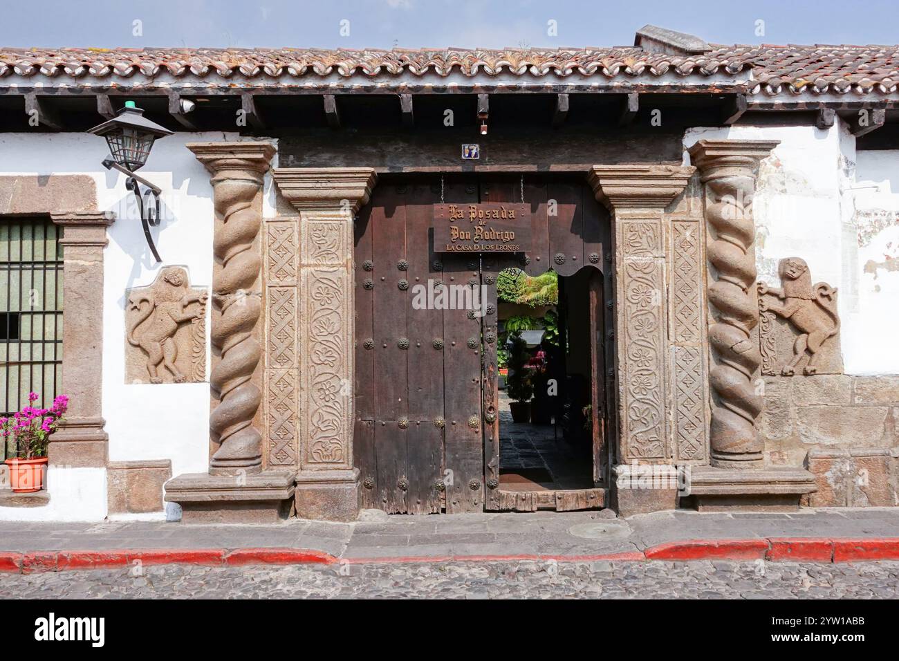 Ornate entrance to the Hotel Posada de Don Rodrigo Antigua, a luxury ...