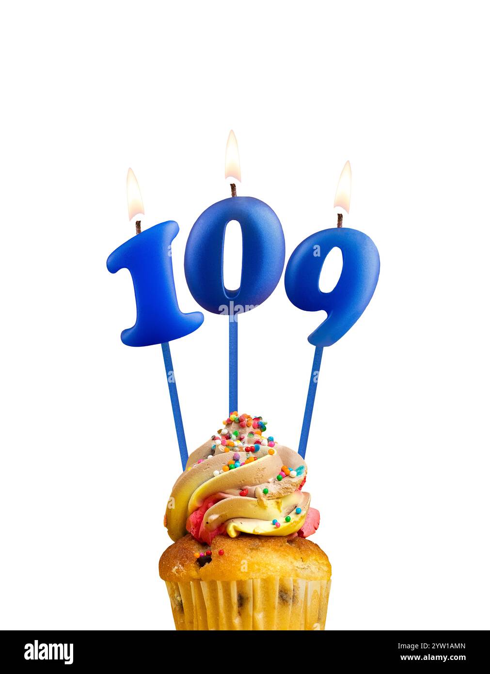 Blue number 109 candle - Birthday card on a white background Stock ...