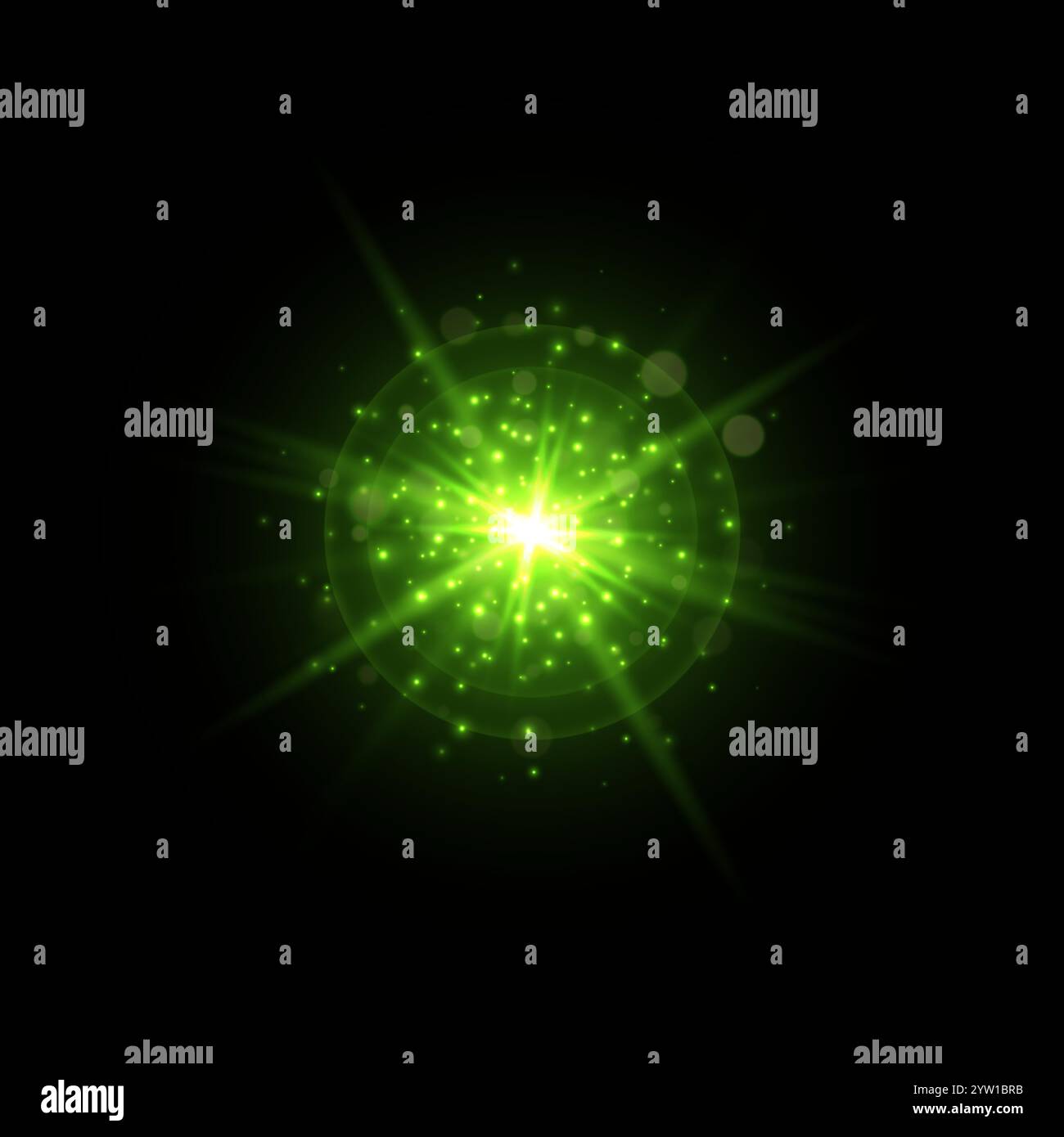 Green magic flare light effect, glowing colorful star burst with ...