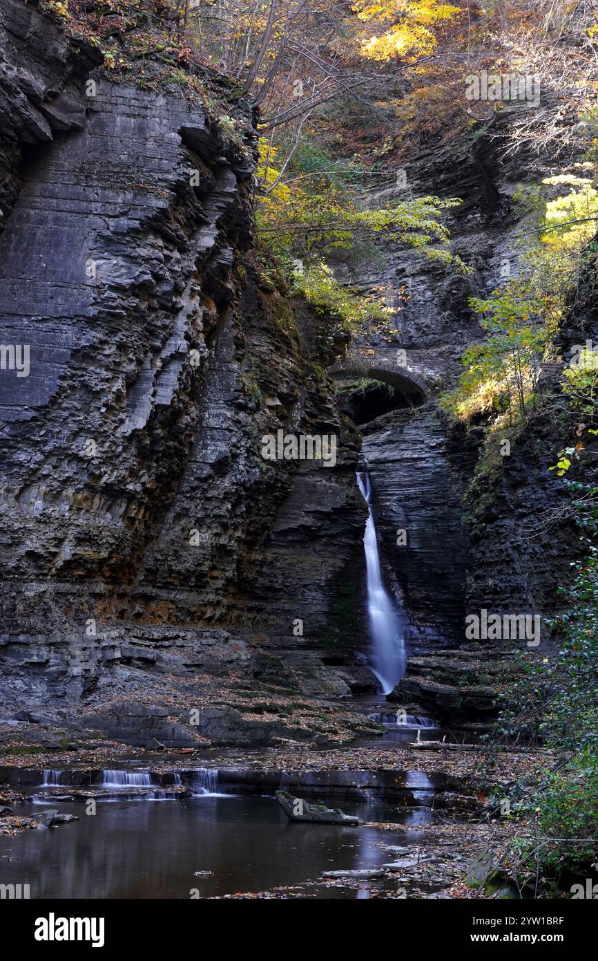 Waterfall along the gorge trail in Watkins Glen State Park Stock Photo ...