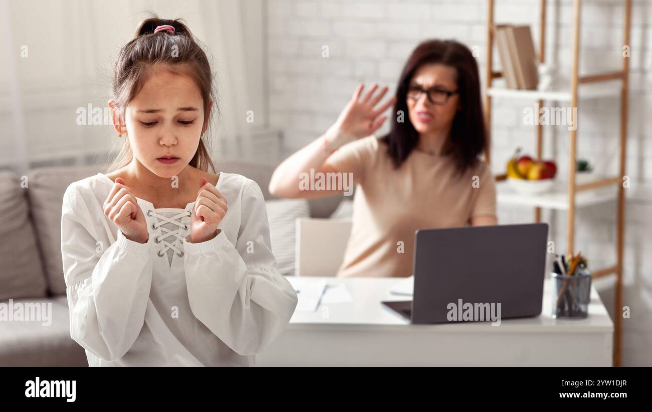 Stay home family problems. Business mom shouting at her frustrated ...