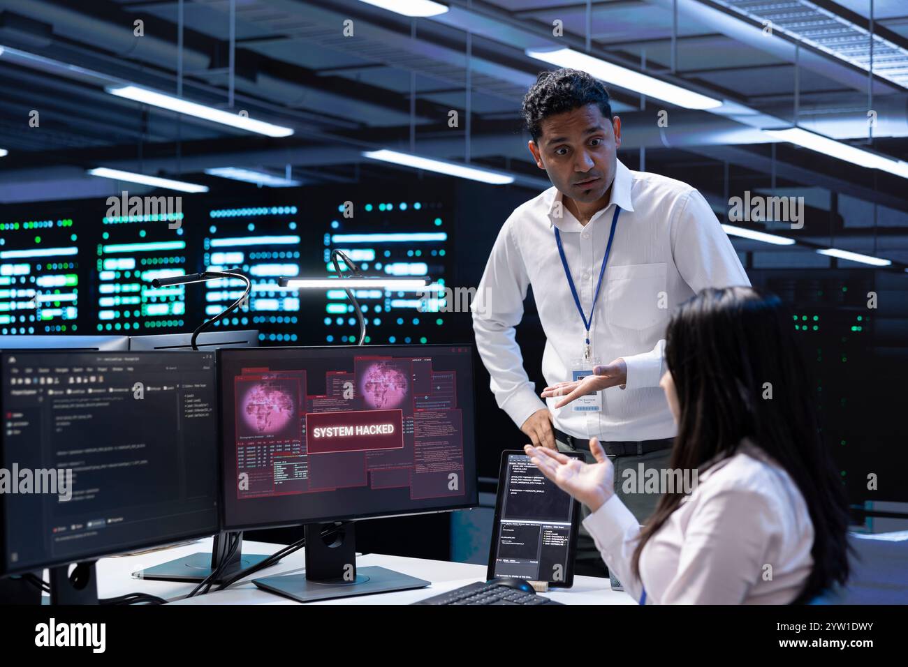Programmers Doing Teamwork In Server Hub Trying To Protect Hardware