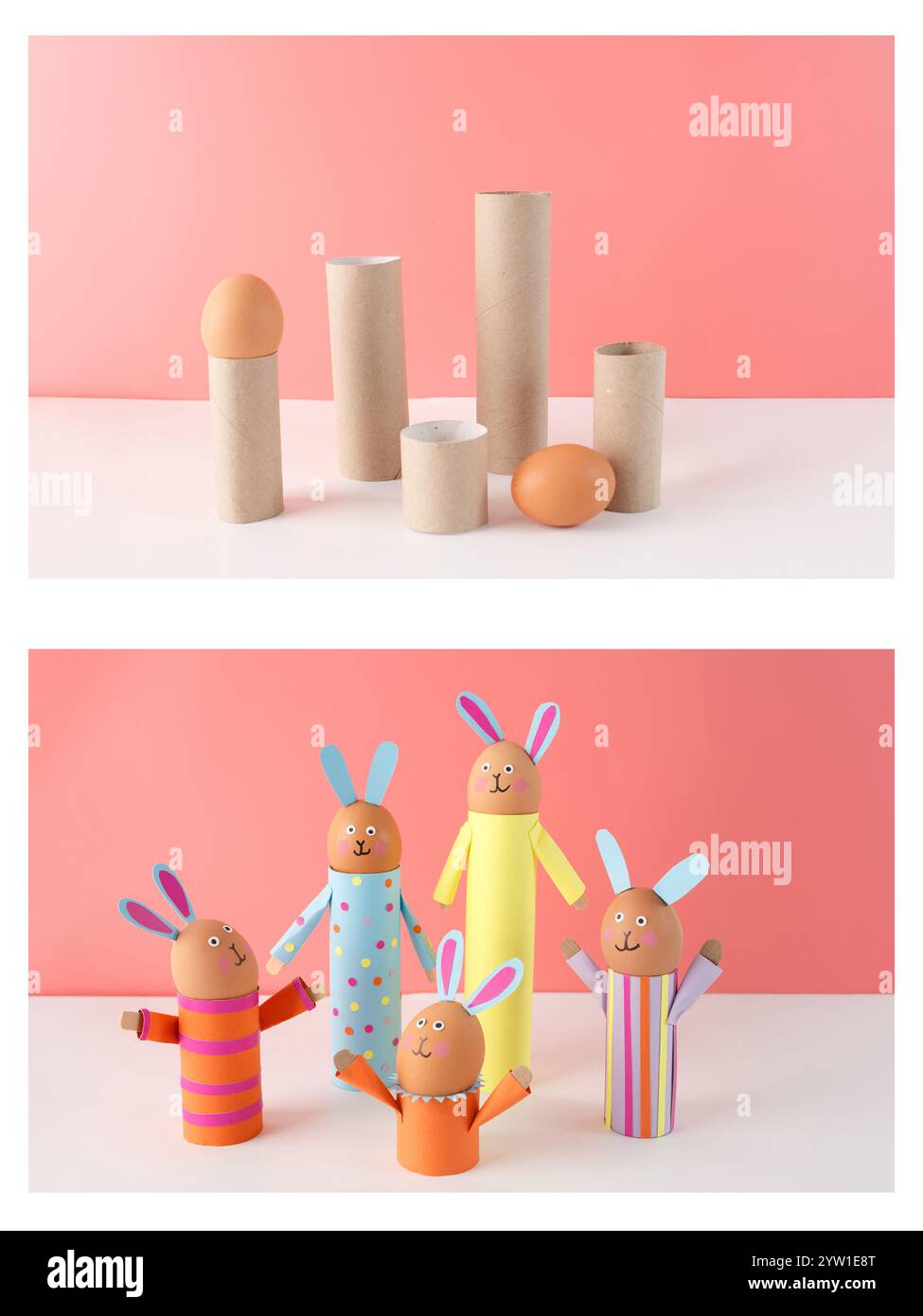 Step by step instruction, Family of handmade Easter bunnies crafts made ...