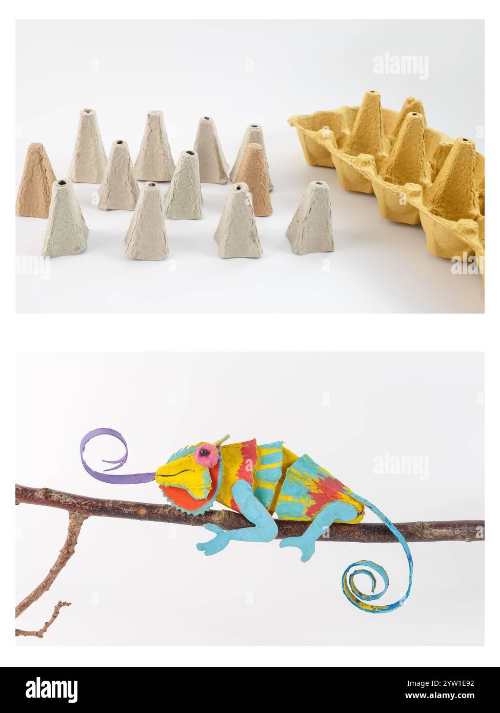 Recycled materials Chameleon craft, egg cartons, cardboard, step-by ...
