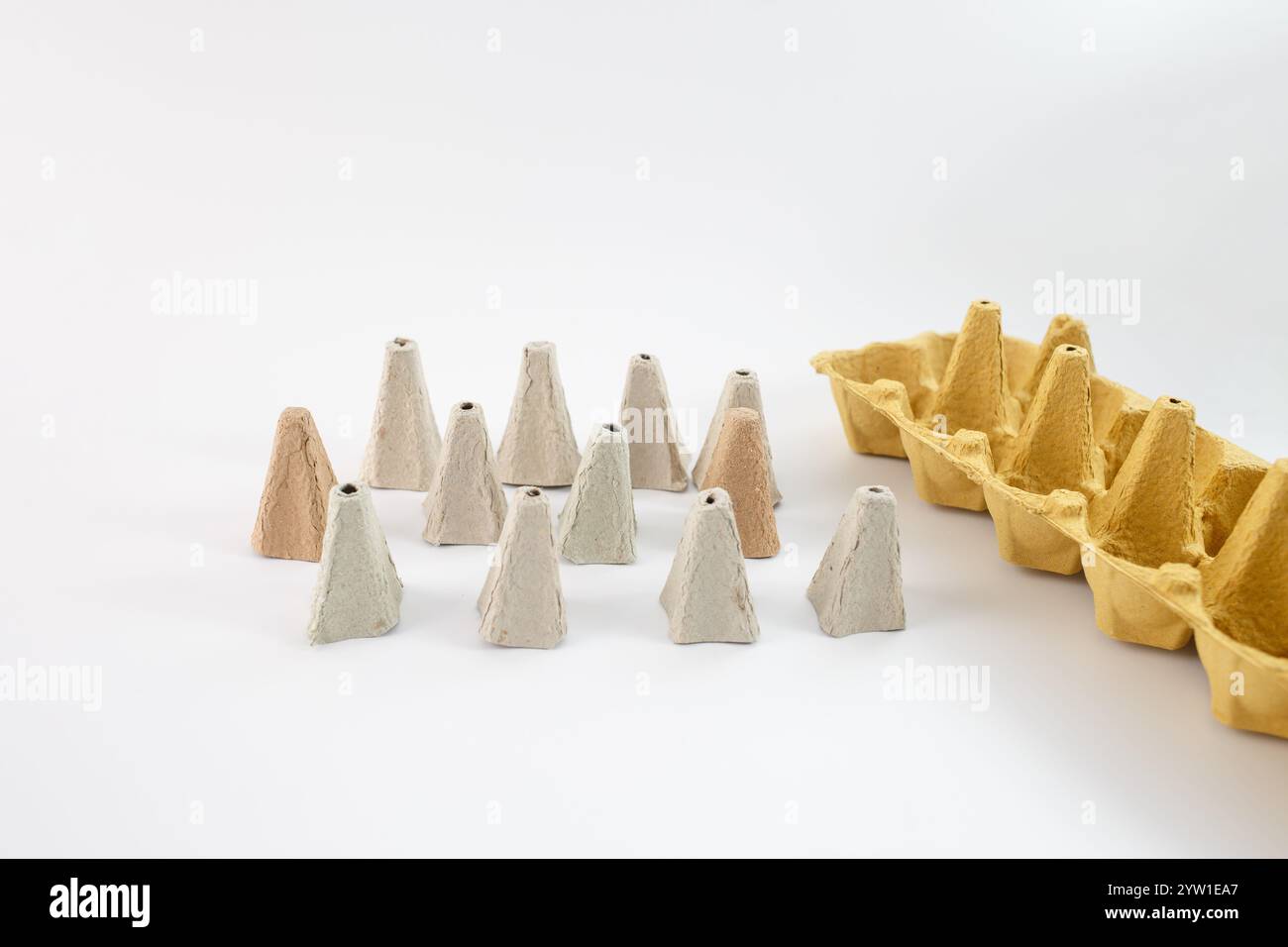 egg carton cones, part of the packaging material, possibly used for DIY ...