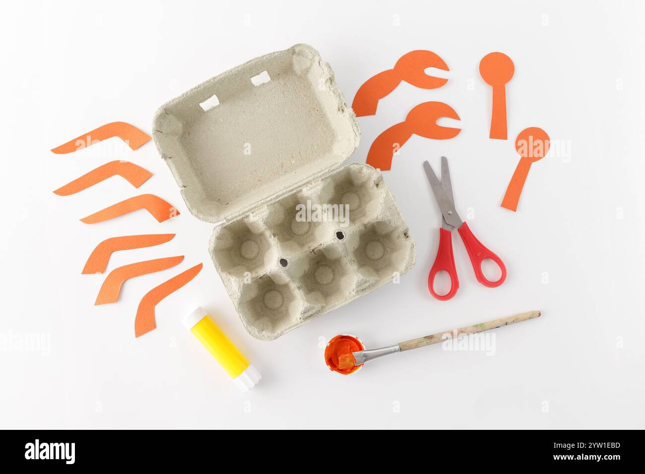 step in creative process. materials for crafts, egg carton box ...