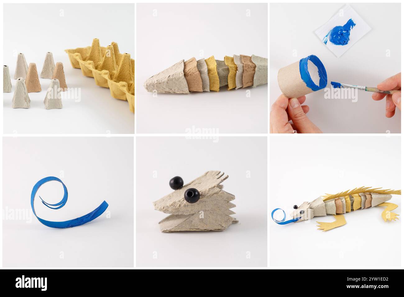 Eco-friendly lizard craft, upcycled egg cartons, cardboard, step-by ...