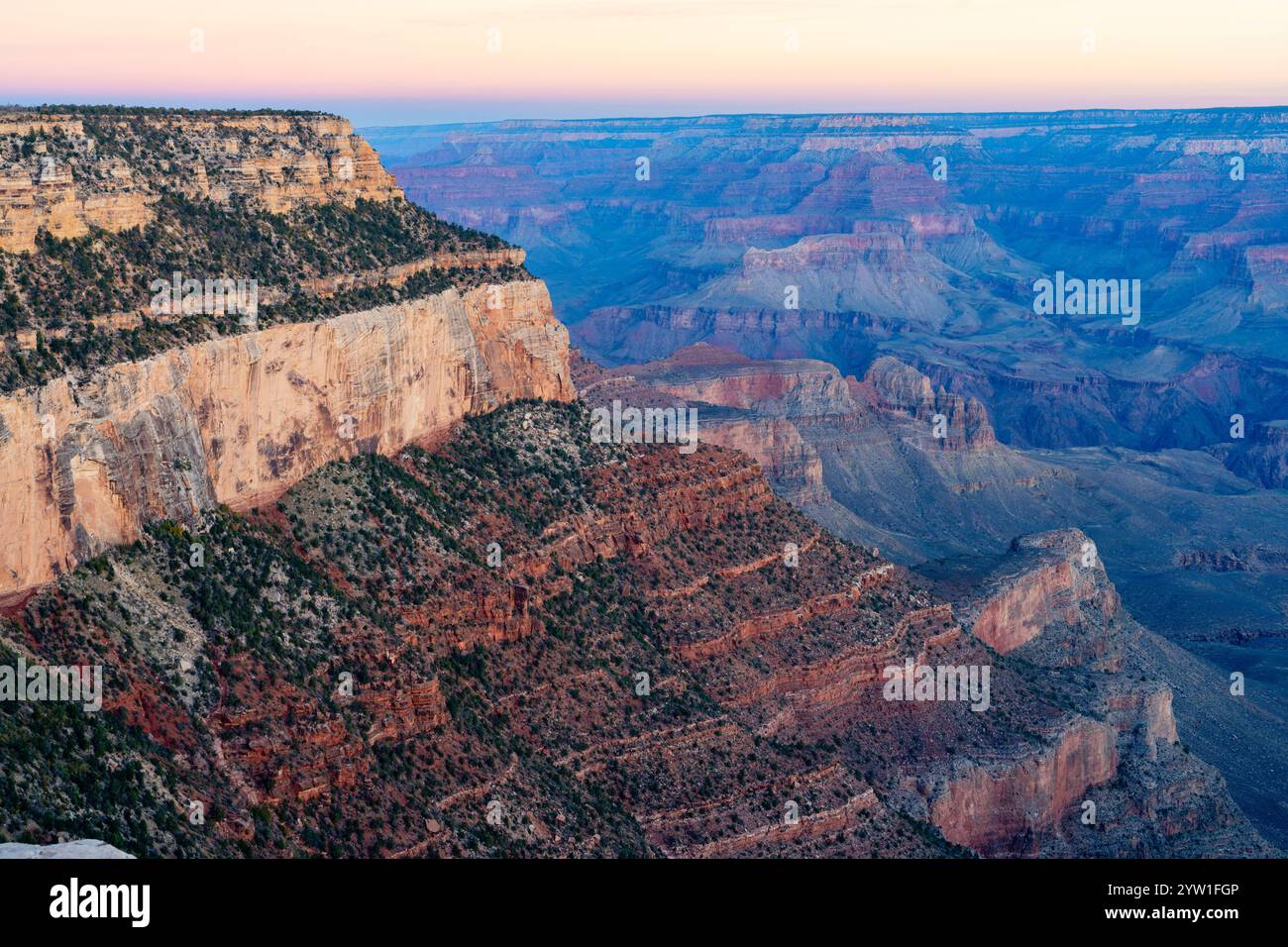 Sunrise over the Grand Canyon from Shoshone Point with Yaki Point on the left; Grand Canyon ...