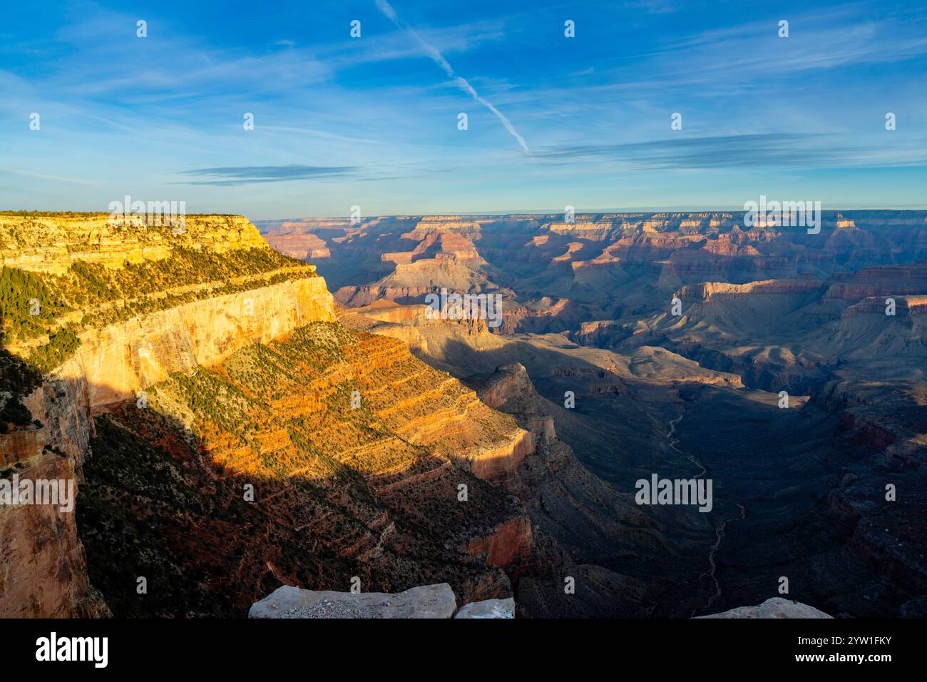 Sunrise over the Grand Canyon from Shoshone Point with Yaki Point on the left; Grand Canyon ...