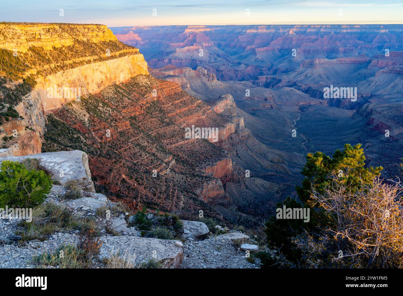 Sunrise over the Grand Canyon from Shoshone Point with Yaki Point on ...