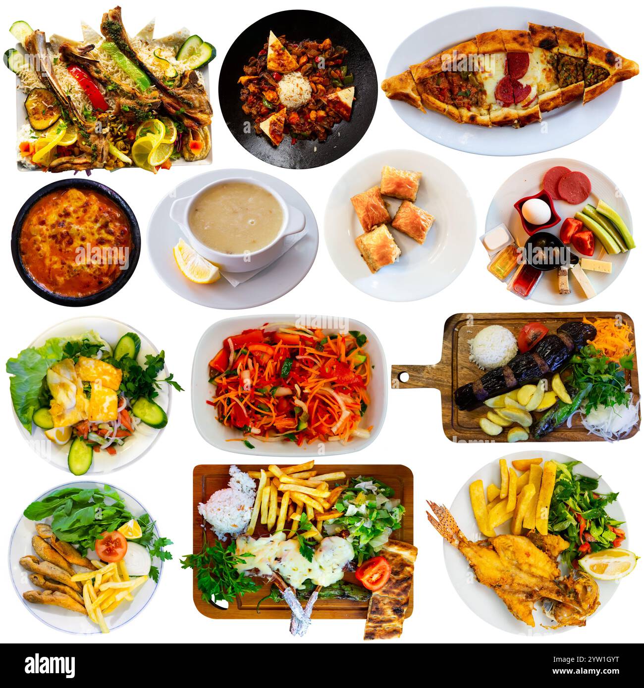 Collage of popular Turkish authentic dishes isolated on white Stock ...
