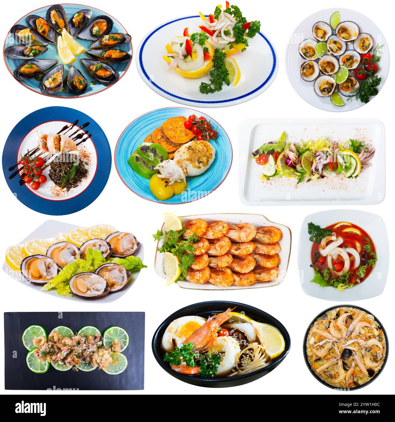 Seafood meals isolated on white Stock Photo - Alamy