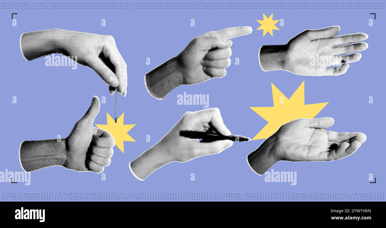Set of halftone images of hands. Pop art retro style illustration Stock Vector Image & Art - Alamy
