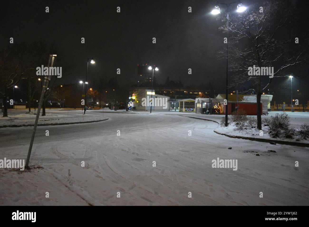 The city of Varkaus, Finland with houses, street lighting, shops, shops ...