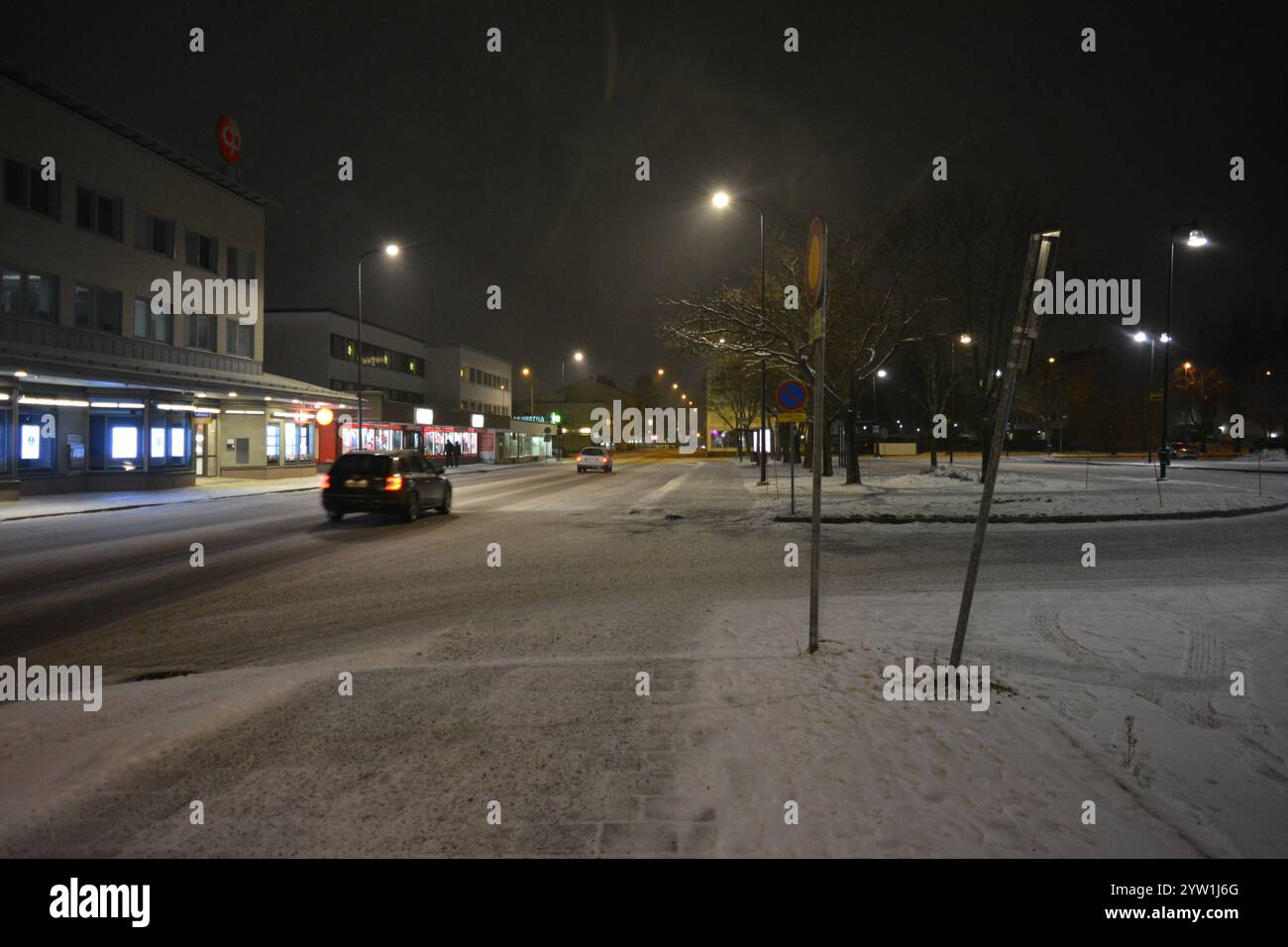 The city of Varkaus, Finland with houses, street lighting, shops, shops ...