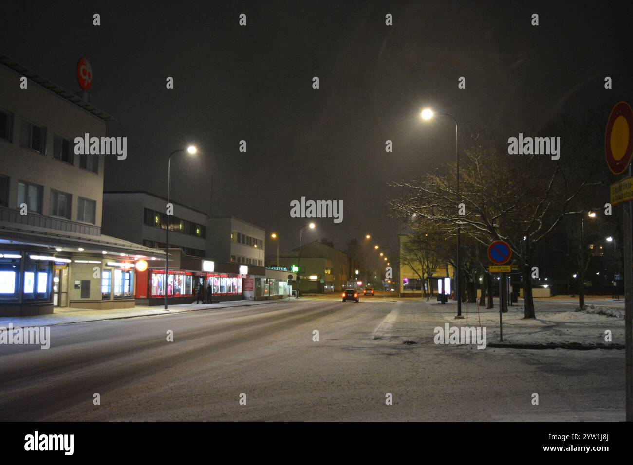 The city of Varkaus, Finland with houses, street lighting, shops, shops ...
