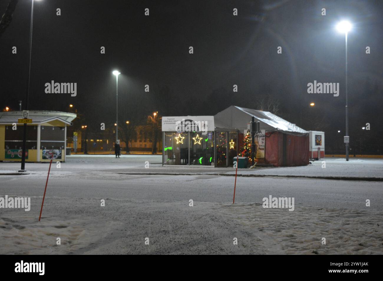 The city of Varkaus, Finland with houses, street lighting, shops, shops ...