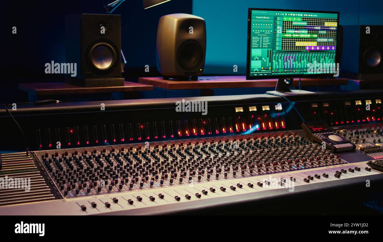Empty professional studio with control desk mixer and audio recording ...